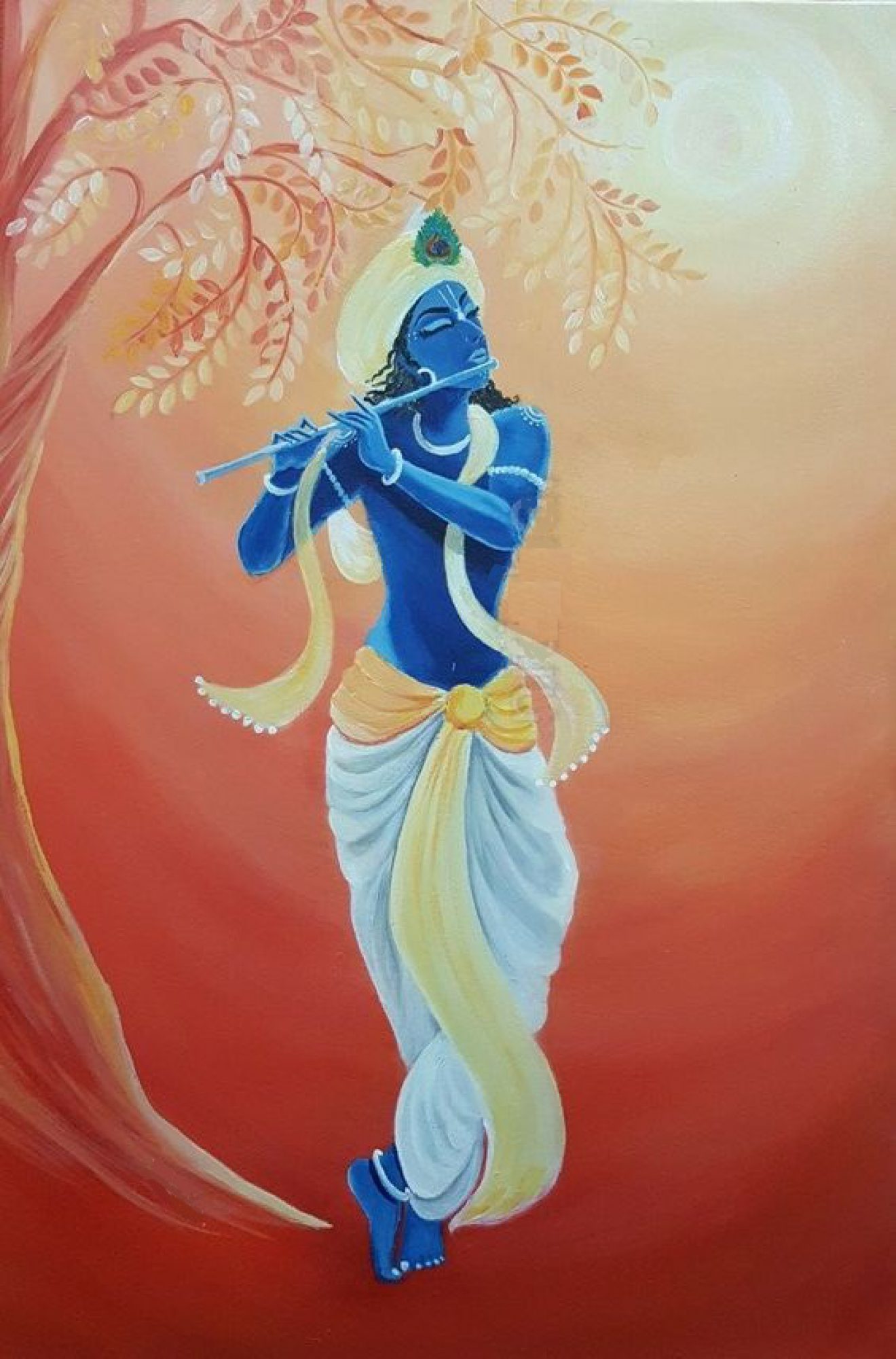 Lord Krishna O Hand-Painted Painting On Canvas Without Frame